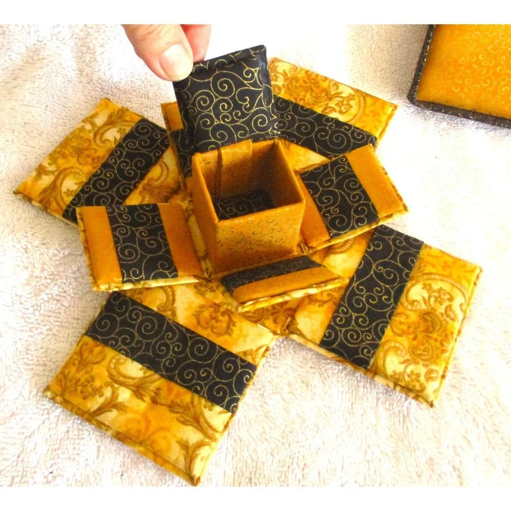 Handmade | Accents | Handmade Fabric Explosion Box Gold Damask Black ...